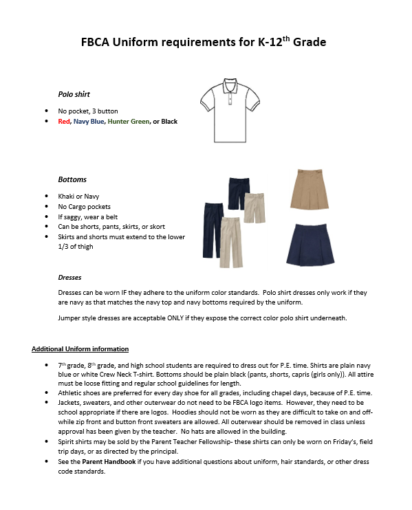 Uniform Requirements - First Baptist Christian Academy